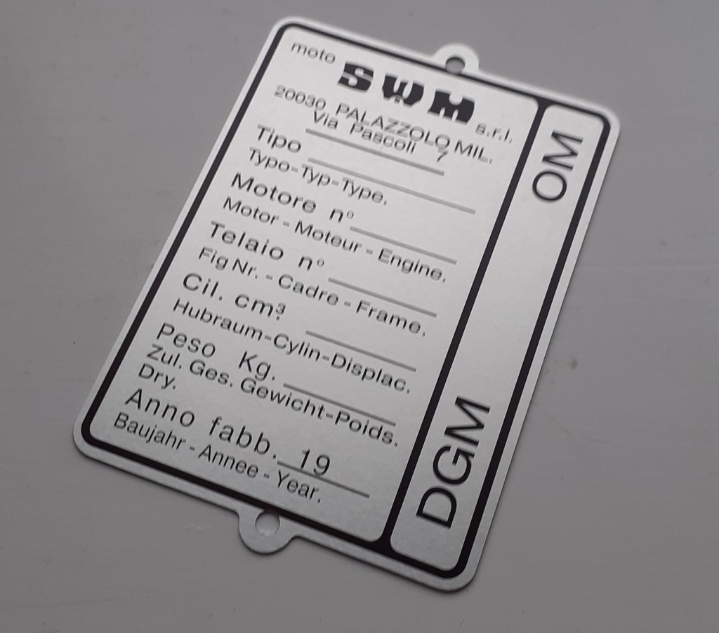 SWM frame identification plate – Moto SWM